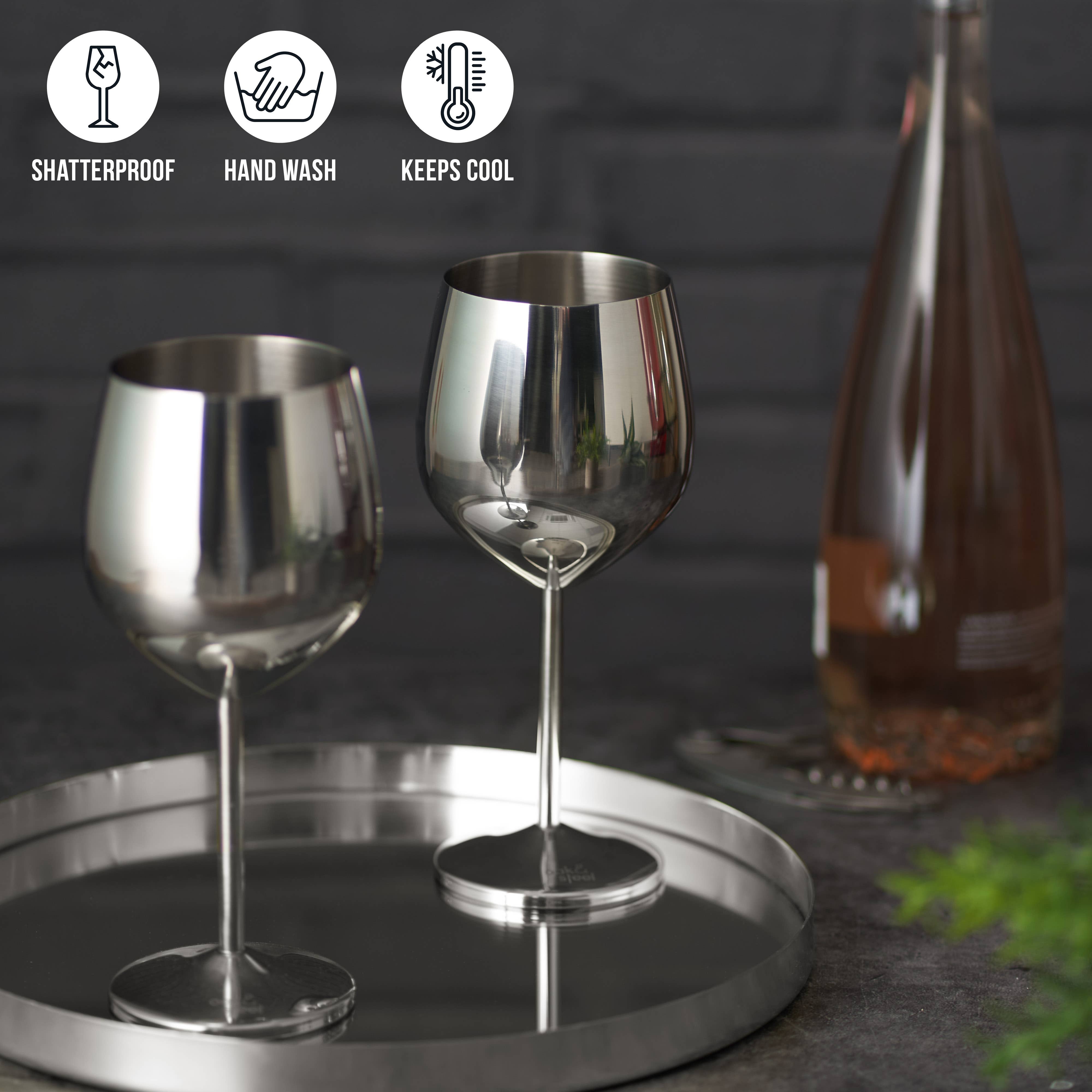 Oak Steel 2 Stainless Steel Silver Wine Glasses 500ml More Than Just a Gift Narborough Hall